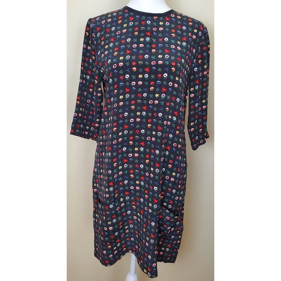Dresses | Equipment Femme Aubrey Black Silk Floral Shift Dress Xs Mod ...